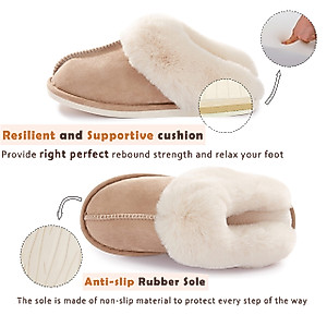 Donpapa Womens Slipper with Memory Foam Fluffy Soft Warm Slip On House Slippers Anti-Skid Cozy Plush for Indoor Outdoor Tan X-Large