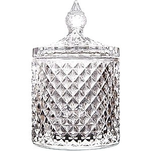 SYglass Glass Jar Bathroom Storage Organizer Cute Qtip Dispenser Holder Vanity Canister Jar Glass with Lid Clear Cotton Ball Storage for Cotton Swab, Cotton Rounds, Jewelry, Candy
