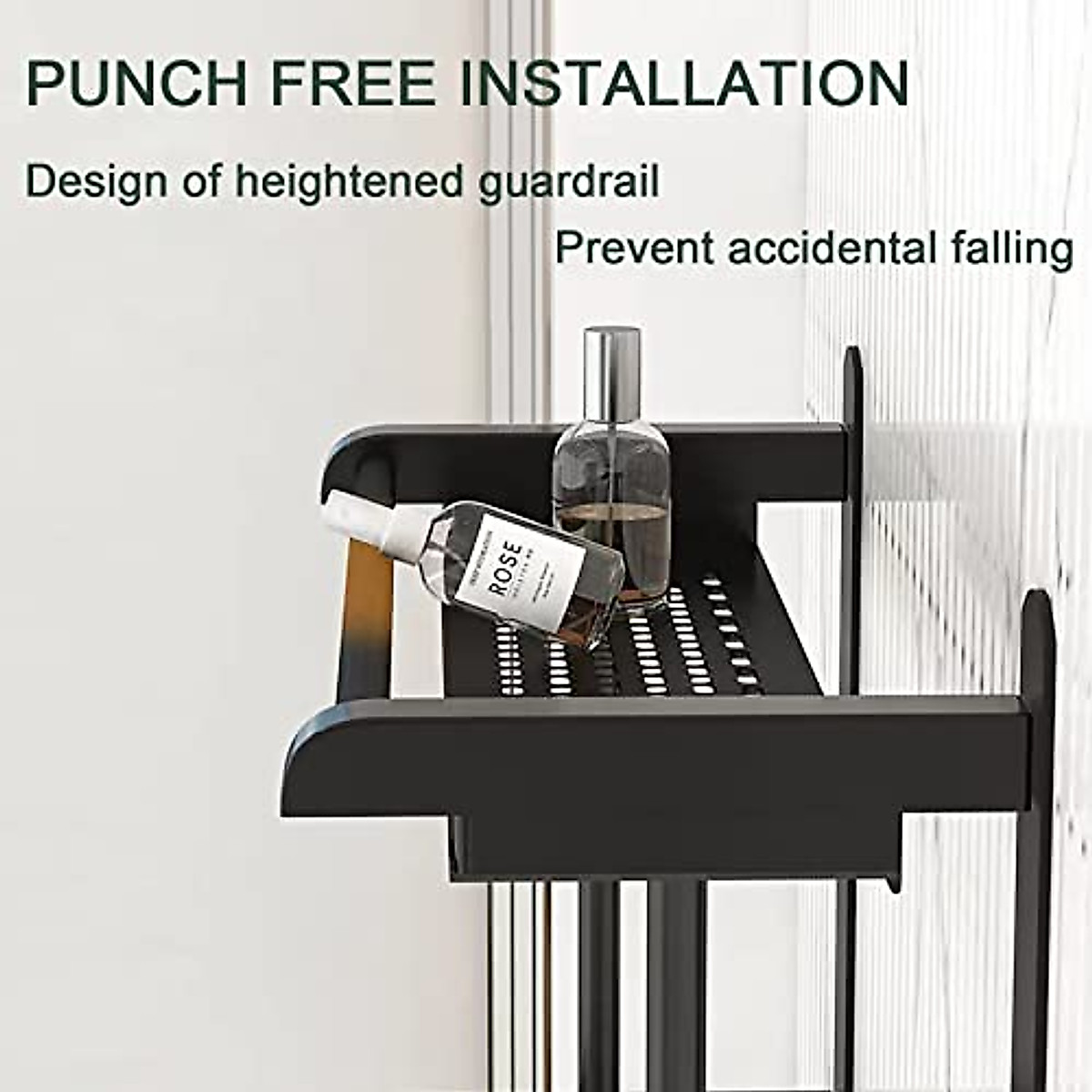 HIHIOI Bathroom rack, no punching self-adhesive hanging bathroom storage rack,black.