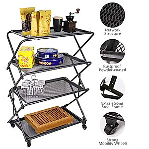 Zenree 4-Tier Folding Kitchen Shelf, Removable Mesh Trays, Black, 39"