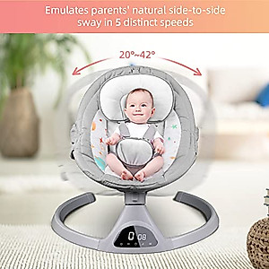 Baby Swings for Infants, 5 Speed Bluetooth Baby Bouncer, Built-in 12 Music & 3 Timer Settings, Touch Screen Chair for 5-20 lb, 0-9 Months