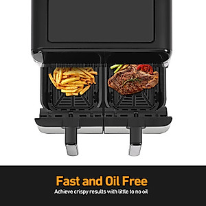 Panana XL 9.5 Quart 8 Preset Cooking Functions 2-Basket Air Fryer with 2 Frying Baskets, Match Cook & Smart Finish to Bake, Roast, Reheat, Broil, Dehydrate & More for Quick, Easy Meals