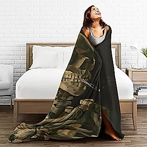 Vincent Van Gogh Painting Throw Blanket Skull of a Skeleton with Burning Cigarette Plush Fleece Flannel Blanket Soft for Sofa Couch Bed Living Room Suitable for All Seasons 60"x50"