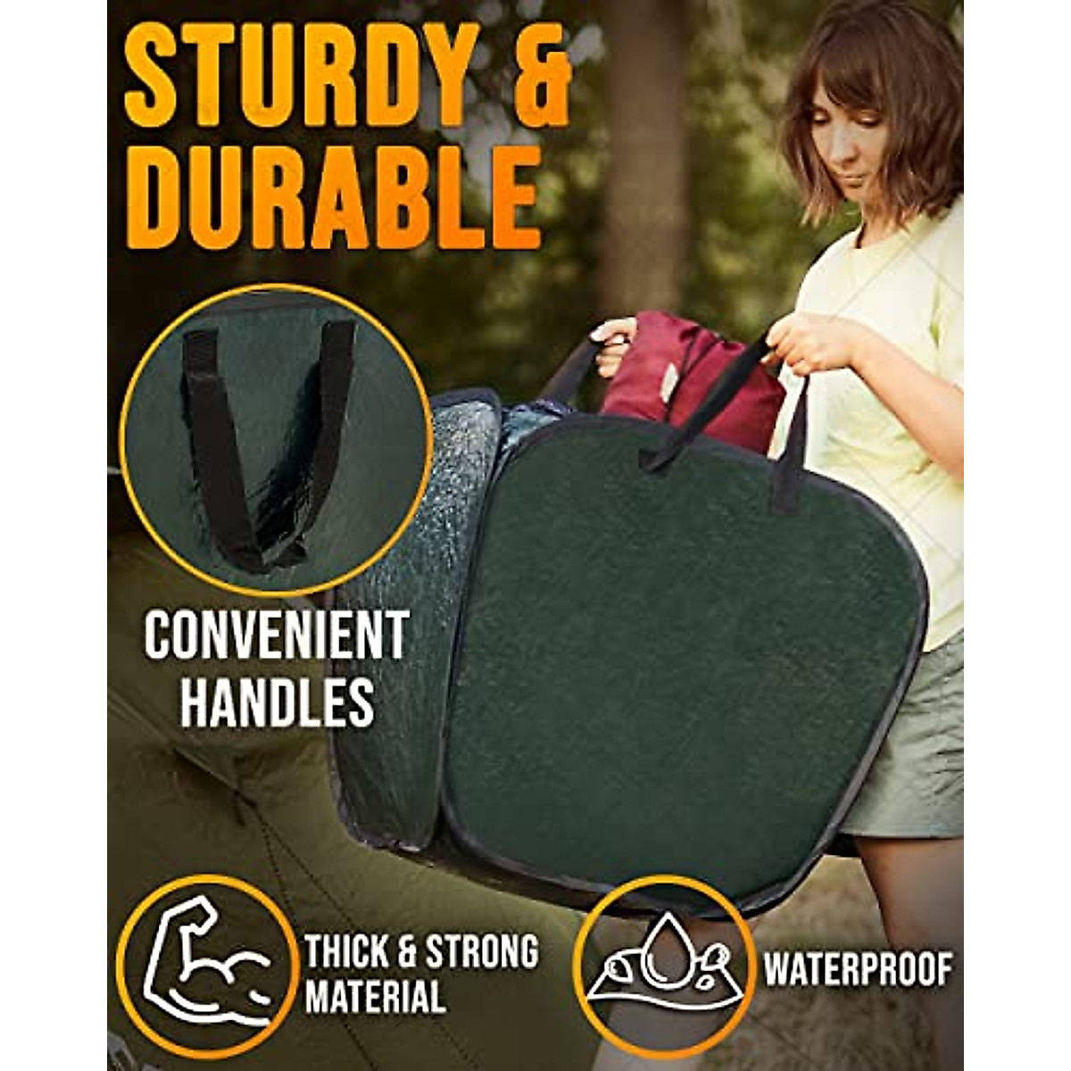 Foxelli Collapsible Trash Can - 46 Gallon Pop Up Trash Can for Camping, Yard, Garden, Lawn & Leaf Waste Bag, Foldable Camping Recycle Bin