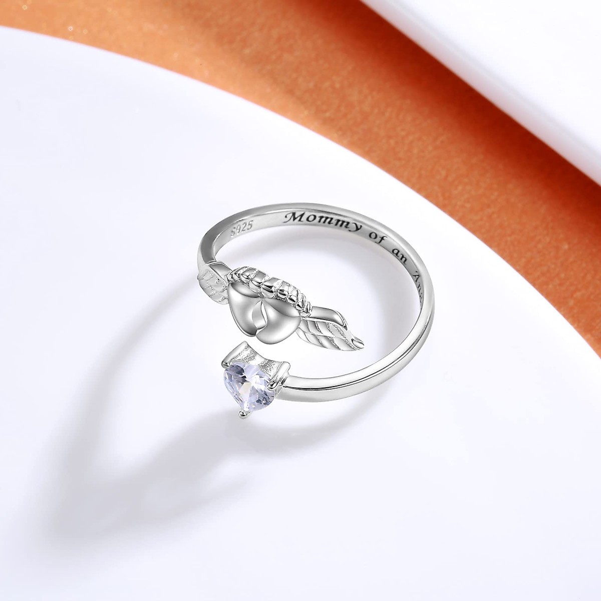 Miscarriage Ring Mommy of an Angel Necklace Bracelet 925 Sterling Silver Pregnancy Loss Memorial Jewelry Sympathy Gifts for Women Mom (Miscarriage Ring)