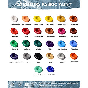 Colorful Permanent Fabric Paint, 26 Colors Soft Fabric Paint in Bottles (30ml/1oz) with Brushes, Palette,Non-Toxic Textile Paint for Creative DIY Clothes, T-Shirts, Shoes Art and Crafts