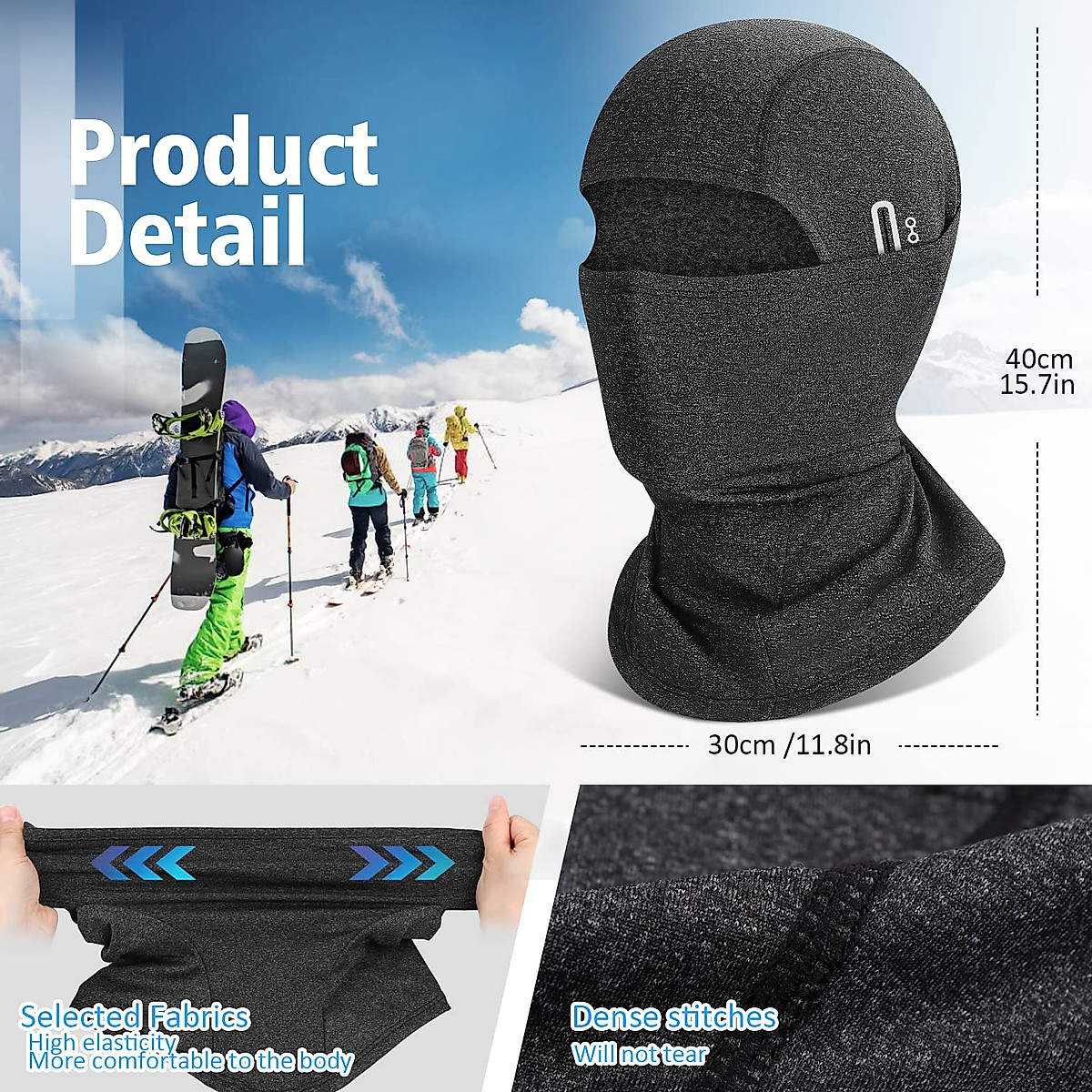 DAFIFO Winter Balaclava Ski Mask for Men Women, Windproof Thermal Face Mask Cold Weather Scarf for Cycling Skiing Climbing (Black+Gray)