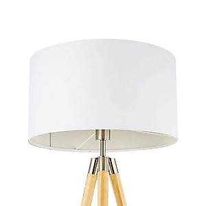 Light Society Celeste Tripod Floor Lamp, Natural Wood Legs with Satin Nickel Finish and White Fabric Shade, Mid Century Contemporary Modern Style (LS-F233-NAT)