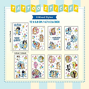 Blue Dog Tattoo Stickers 8 Sheets, Birthday Party Supplies, Glow in The Dark/Luminous Temporary Tattoos Sticker & Decoration for Kids Girls Boys, Themed Parties Favors Gift & Decorations