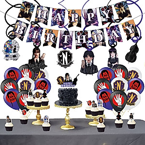 Wednesday New Addams TV Show banner, Addams balloon Party Supplies for Kids Birthday Party Supplies.