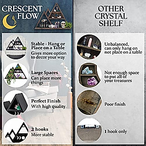 Crystal Display Shelf for Stones, Oils, Plants & Trinkets - Stylish Crystal Shelf Display Holder, Pre-Assembled Mountain Shelf Witchy Room Decor & Moon Phase Design - Stable Wall or Surface Placement