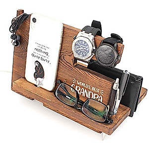 World's Best Grandpa -Dad /Father Gifts from Daughter/Son, Birthday/Christmas/Anniversary Wooden Desk Docking Station