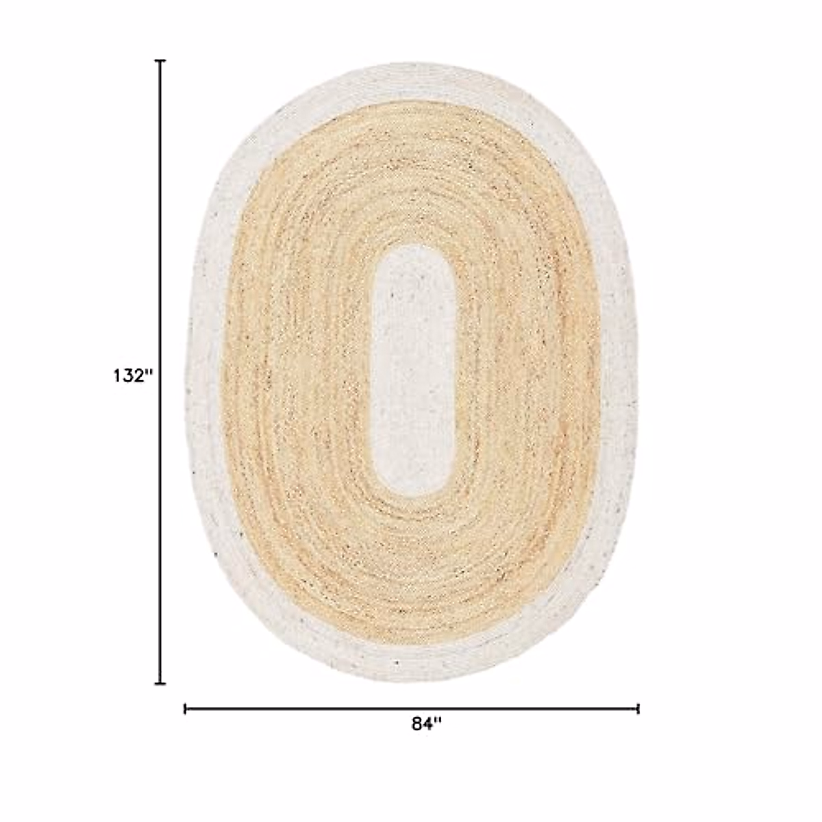 THE PIKKU INTERNATIONAL - Handmade Jute Rug Beige with White Cord Border Farmhouse Jute Area Rug (7 x 11 Feet Oval)