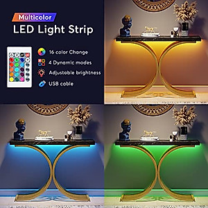 LITTLE TREE 41 inches Gold Entryway Console Table with Led Light, Sofa Table Accent Table for Entrance, Hallway, Living Room