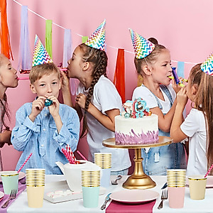 Uiifan 40 Pcs 9 oz Pastel Paper Cups with Metallic Gold Border Party Disposable Paper Colored Coffee Cup for Party Beverage Wedding Party Supplies, 4 Colors