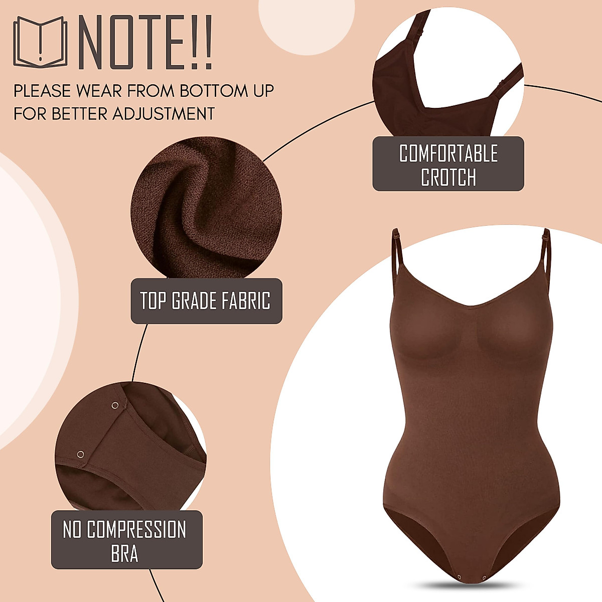 Soo slick Seamless Bodyshaper Bodysuit for Women - Full Body Shapewear, Sculpting Suits Sleeveless Round Neck Brown X-Large