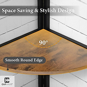 CAPHAUS Tall Corner Shelf Stand, 4-Tier Display Shelves, Ladder Corner Wood Storage Plant Bookshelf with Metal Frame, Versatile Shelving Unit Bookcase for Home Office Space, Rustic Oak