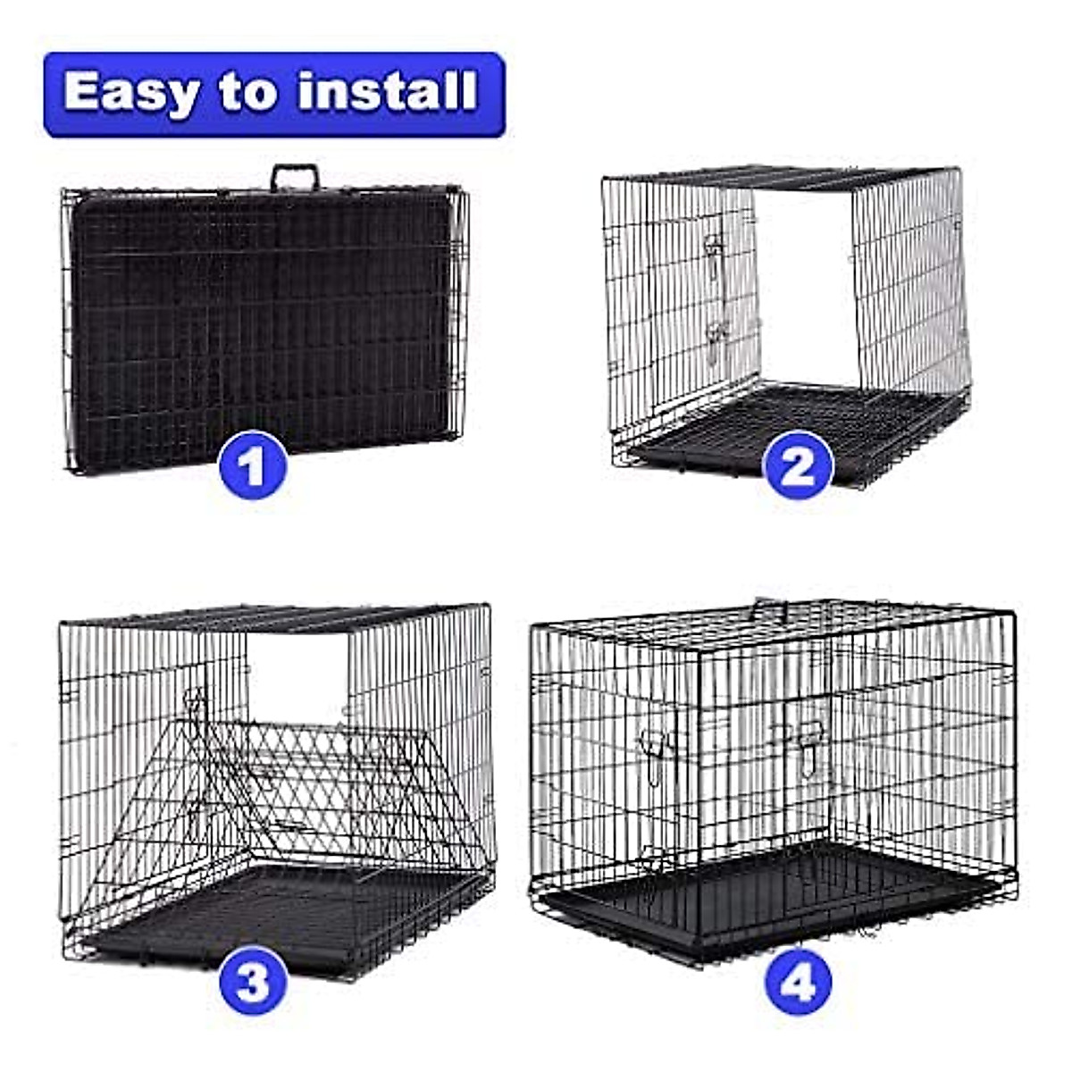 BestPet Large Dog Crate Dog Cage Dog Kennel Metal Wire Double-Door Folding Pet Animal Pet Cage with Plastic Tray and Handle,24 inches