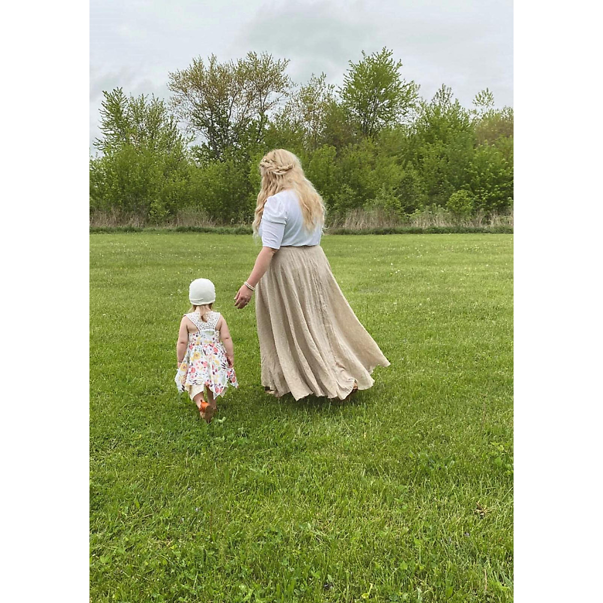 OCHENTA Cotton Long Maxi Skirt Flowy Boho for Summer Beach Goth Fairy Renaissance Weekend Skirts Off White 85CM