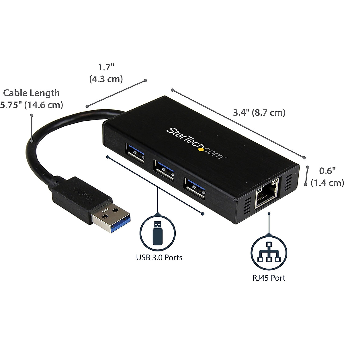 StarTech.com USB 3.0 Hub with Gigabit Ethernet Adapter - 5Gbps - 3 Port - NIC - USB Network / LAN Adapter - Windows & Mac Compatible , TAA (ST3300G3UA)