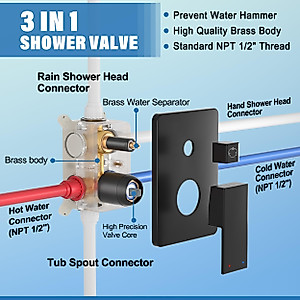 Holispa Black Shower System with Tub Spout, All Metal Tub Shower Faucet Set with 10” Rain Shower Head and Handheld Spray combo, Wall Mounted Tub Shower Systems with Valve and Trim Kit, Matte Black