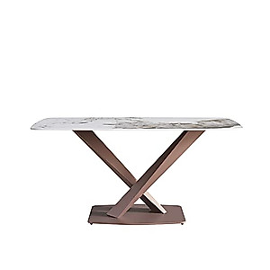 LKTART 63" Modern Artificial Marble Dinning Table Overlapping Leg Sintered Stone Dinning Table Top Suitable for 6-8 People Dinning Room Kitchen (no Chair)