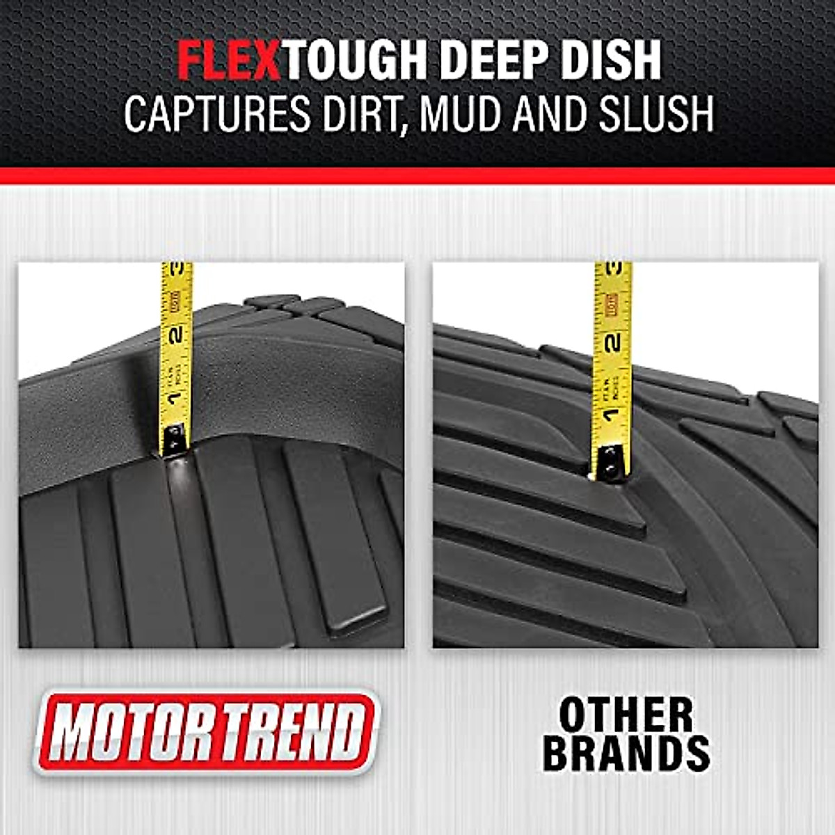 Motor Trend FlexTough Floor Mats for Cars, Black Deep Dish All-Weather Car Mats, Waterproof Trim-To Fit Automotive Floor Mats for Cars Trucks SUV, Universal Floor Liner Car Accessories