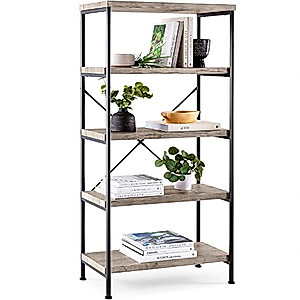 Best Choice Products 5-Tier Rustic Industrial Bookshelf Display Décor Accent for Living Room, Bedroom, Office w/Metal Frame, Wood Shelves - Gray