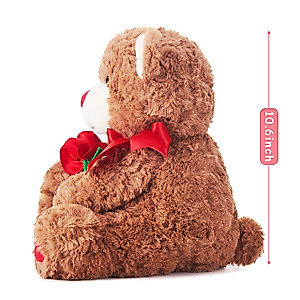 IKASA Bear Stuffed Animal Love Plush Toy with Bow for Valentine Day,Cute 10.6" Soft Plushie Small Toy,Valentine’s Day Gifts for Girlfriend (Bear)