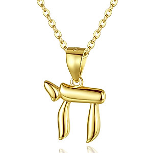 Lavishe 14K Gold Plated 925 Sterling Silver Hebrew Chai Jewish Necklace for Women Plain Finish, 18"