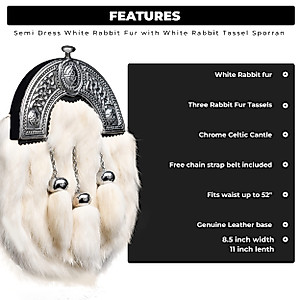 HIGHLAND REDSTONE Sporran Scottish Kilt Full Dress Sporran antique (White Rabbit Fur)