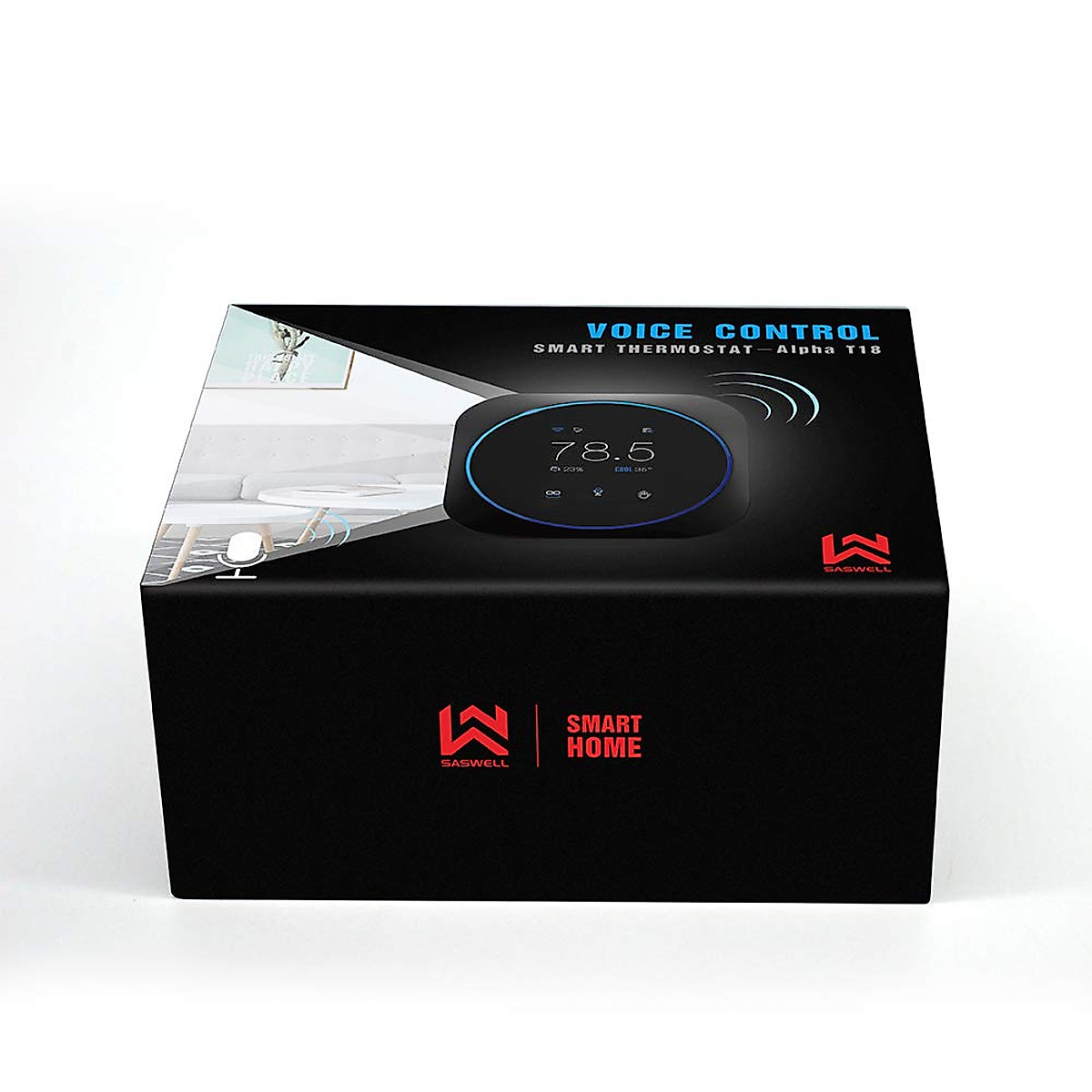 SASWELL Alpha Smart Thermostat with Voice Control, Connected Control Smart Phone Wi-Fi Thermostat, Touchscreen Color Display, DIY, Built-in Alexa. T18UTW-7-WIFI.
