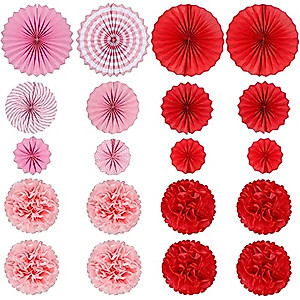 70pcs Valentines Day Red Pink Hanging Paper Fans Decorations - Wedding Bachelorette Party Barbecue Birthday Party Holidays Picnic Circus Carnival Valentines Day Party Photo Booth Backdrops Decorations