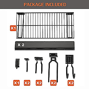 Wallmaster Tool Storage Rack With Wall Shelf, Garage Storage Wall Mount Tool Organizers Heavy Duty Racks Adjustable Wall Hanger System (9Hooks&2Rails&Storage Shelf)