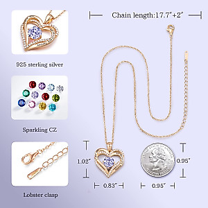 CDE Forever Love Heart Necklaces for Women, Wedding Anniversary, Birthday Gift for Wife, S925 Silver Jewelry with Birthstone Pendant, Ideal Chrismas Valentine's or Mothers Day Gifts for Her