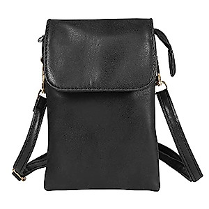 Dull Polish Leather Roomy Pockets Crossbody Bags Cell Phone Purse for iPhone 12 Pro Max Samsung Galaxy S21 Ultra S20 FE Note20 Ultra A51 A52 Google Pixel 5 Moto G10 G20 OnePlus 9 BLU G90 Pro (Black)
