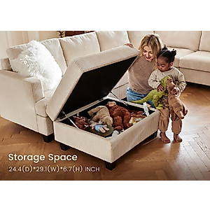 Nolany Modular Sectional Couch with Storage Ottoman, Corduroy Sectional Sleeper Sofa with Chaise, Sectional Couches for Living Room, Beige