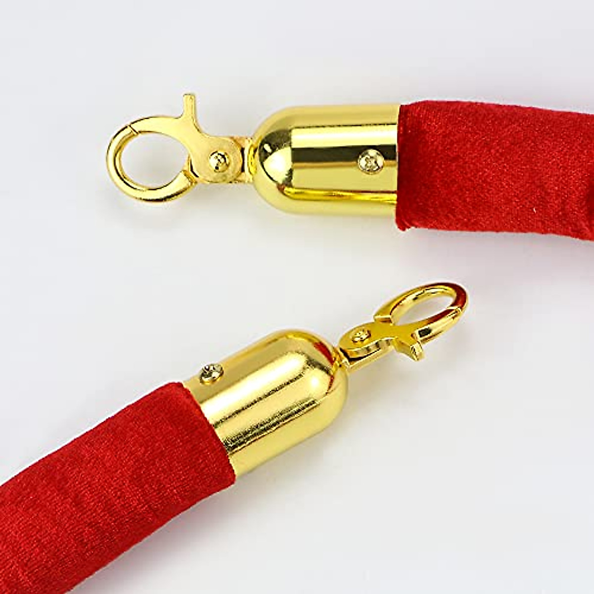 CZWESTC 2 pcs Red Velvet Stanchion Rope,Crowd Control Rope Barrier with Polished Gold Hooks for Oscar Party Decorations,VIP Sign,Red Carpet Events, Car Shows, and Upscale Affairs.