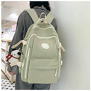 Preppy Backpack Aesthetic Backpack with Cute Plush 15.6" Laptop Backpack Korean Japanese Fashion Preppy Stuff (Sage Green,One Size)