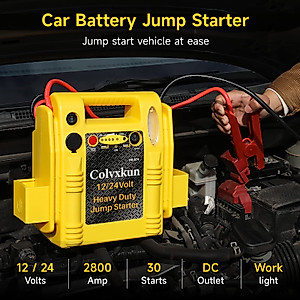 Colvxkun 2800/1400 Peak Amp 12V/24V Jump Starter,Can Start Trucks, excavators, transporters and Other Heavy Vehicles.Auto Battery Booster,Power Station with DC/USB Outputs,LED Work Light