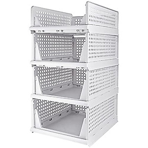 mupera Stackable Closet Storage Bins - Collapsible Shelf Baskets Clothes Storage Bins(2023 New), Foldable Storage Box Plastic Folding Drawer for Home Office Multiple Uses (L3S1)