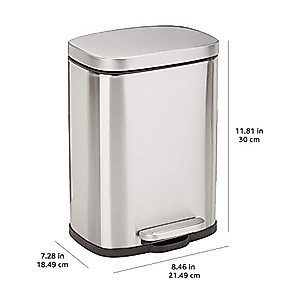 Amazon Basics Smudge Resistant Small Rectangular Trash Can With Soft-Close Foot Pedal, Brushed Stainless Steel, 5 Liter/1.3 Gallon, Satin Nickel Finish
