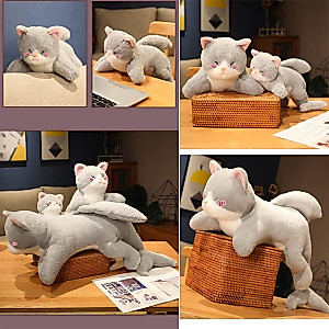 Hofun4U Cat Plush Pillow with Shark Tail - Shark Stuffed Animal - 19 inch Cat Stuffed Long Pillow Birthday Christmas Valentine’s Day Gift for Girls Boys Adults