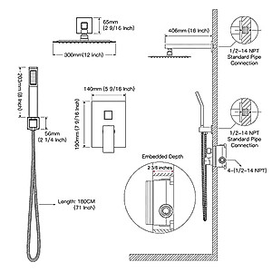 Cobbe 12 Inch Shower System, Black Shower Faucets Sets Complete with Valve High Pressure Rain Shower Head, Bathroom Mixer Shower Set Wall Mounted Matte Black (Faucet Rough-in Valve Body and Trim)
