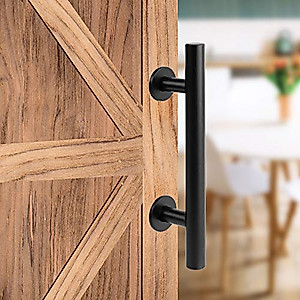HILLMASTER 12" Heavy Duty Sliding Barn Door Pull Handle Set, Rustic Pull and Flush Barn Door Pull Handle with Two-Side Design, Round Black Finish Door Hardware for Gate Garage Shed
