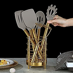 Gold Kitchen Utensils Set, Berglander 38 Pieces Non-stick Silicone Cooking Utensils Set, Kitchen Tools Set, Spoon Spatula Set With Sturdy Stainless Steel Utensil Holder, Dishwasher Safe