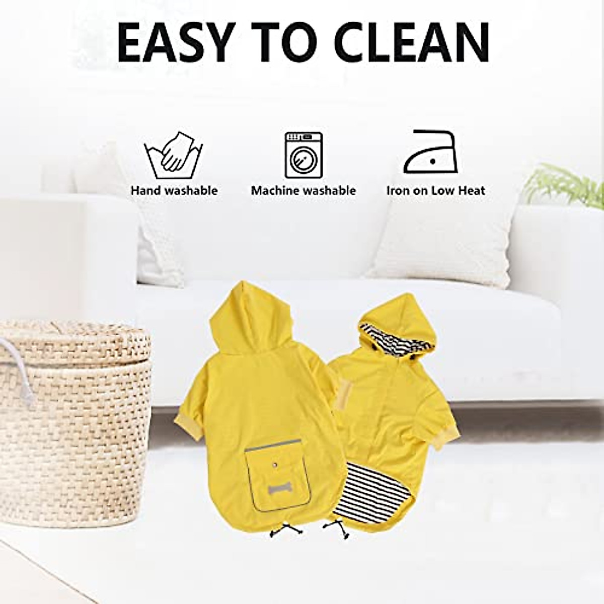 Personalised Dog rain Coat Waterproof Puppy Suit Jacket with Legs Hood and Pocket - Best for Yorkie Terrier Schnauzer Poodle Border Collie Labrador Golden Retriever 8lbs to 70lbs - Yellow - S