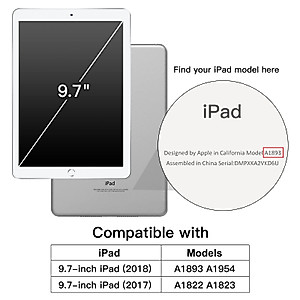 JETech Case for iPad 9.7-Inch (6th/5th Generation, 2018/2017 Model) with Built-in Screen Protector, Protective Shockproof Rugged Tablet Cover, 360° Rotating Hand Strap Stand (Black)