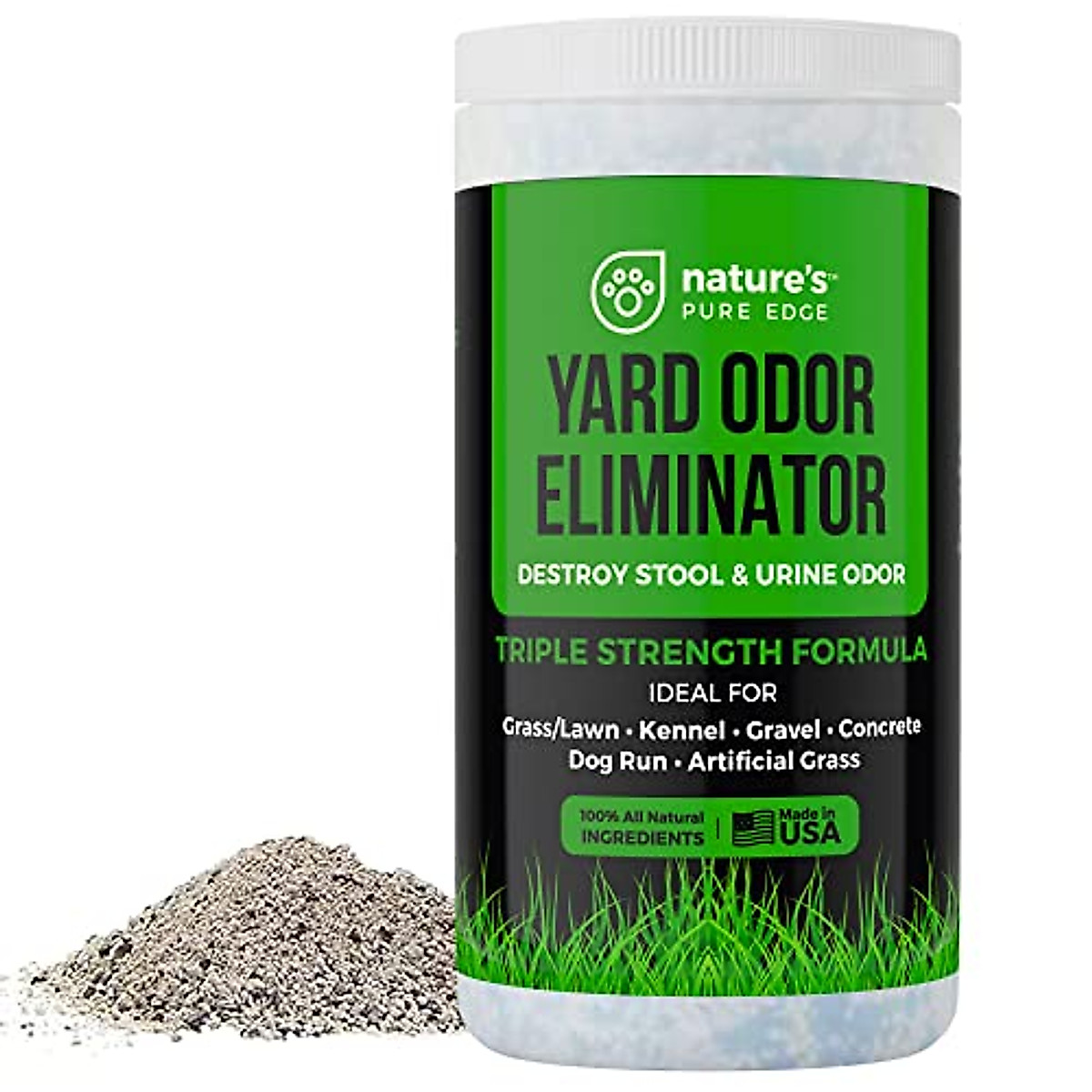 "Nature's Pure Edge,Yard Odor Eliminator. Perfect For Artificial Grass, Patio, Kennel, and Lawn. Instantly Removes Stool and Urine Odor. Long Lasting. Kid and Pet Safe.