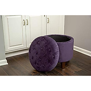 HomePop Velvet Tufted Round Storage Ottoman with Removable Lid, Purple